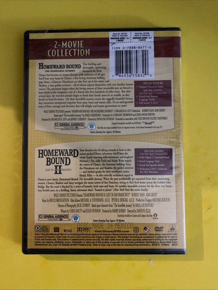 HOMEWARD BOUND INCREDIBLE JOURNEY & II LOST IN SAN FRANCISCO (DVD SET ...