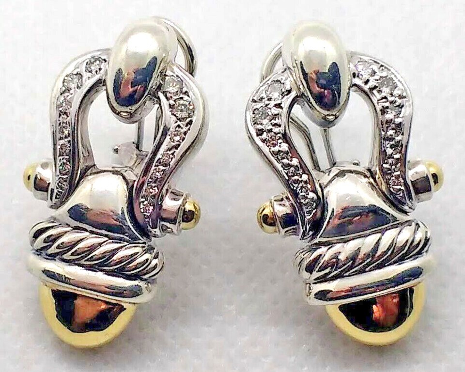 Stunning Vintage David Yurman Diamond 18K Gold & Sterling Omega Back ...