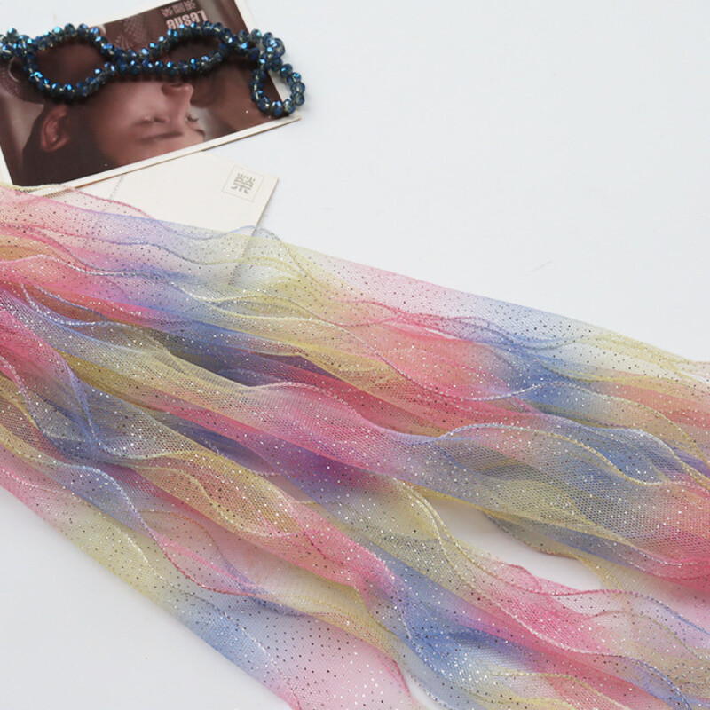 25 Yards Wavy Mesh Edge Gradient Rainbow Gauze Tulle Trim Ribbons ...