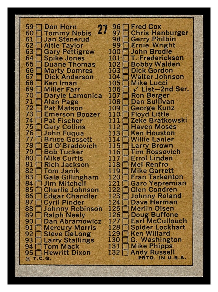 1971 TOPPS FOOTBALL 1ST SERIES CHECKLIST #27 HIGHER HIGH GRADE LOOKS ...