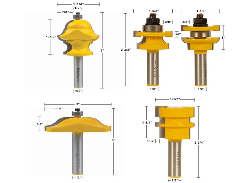 Round Over-Ogee 5 Bit Cabinet Door Router Bit Set - 1/2" Shank - Yonico ...