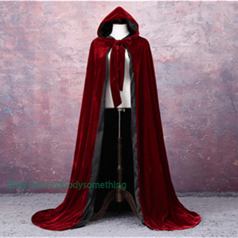 Velvet Hooded Cloak Cape Unisex Halloween Costume Halloween Jacket ...