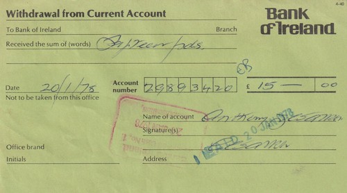 BANK OF IRELAND CHEQUE 1978 | eBay