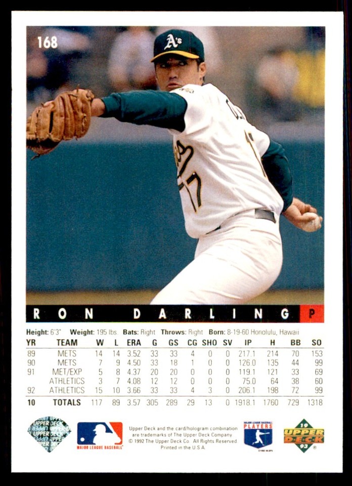 1993 Upper Deck. Ron Darling Baseball Cards #168 | eBay
