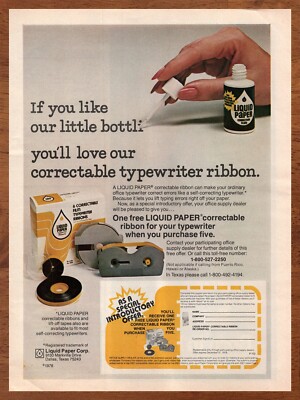 1978 Liquid Paper Vintage Print Ad/Poster Retro Typewriter Whiteout ...