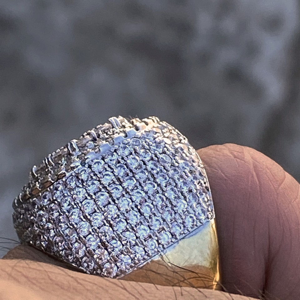 Men's Huge Flower Cluster Ring Simulated CZ Gold Plated Two Tone Iced ...