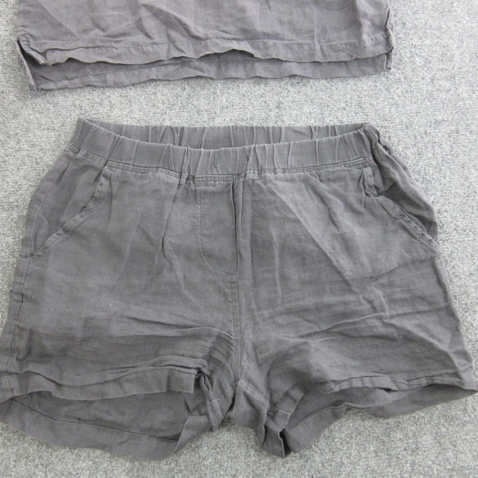Parachute Tank Shorts Set Womens Small Gray 100% Linen Two Piece Lounge ...