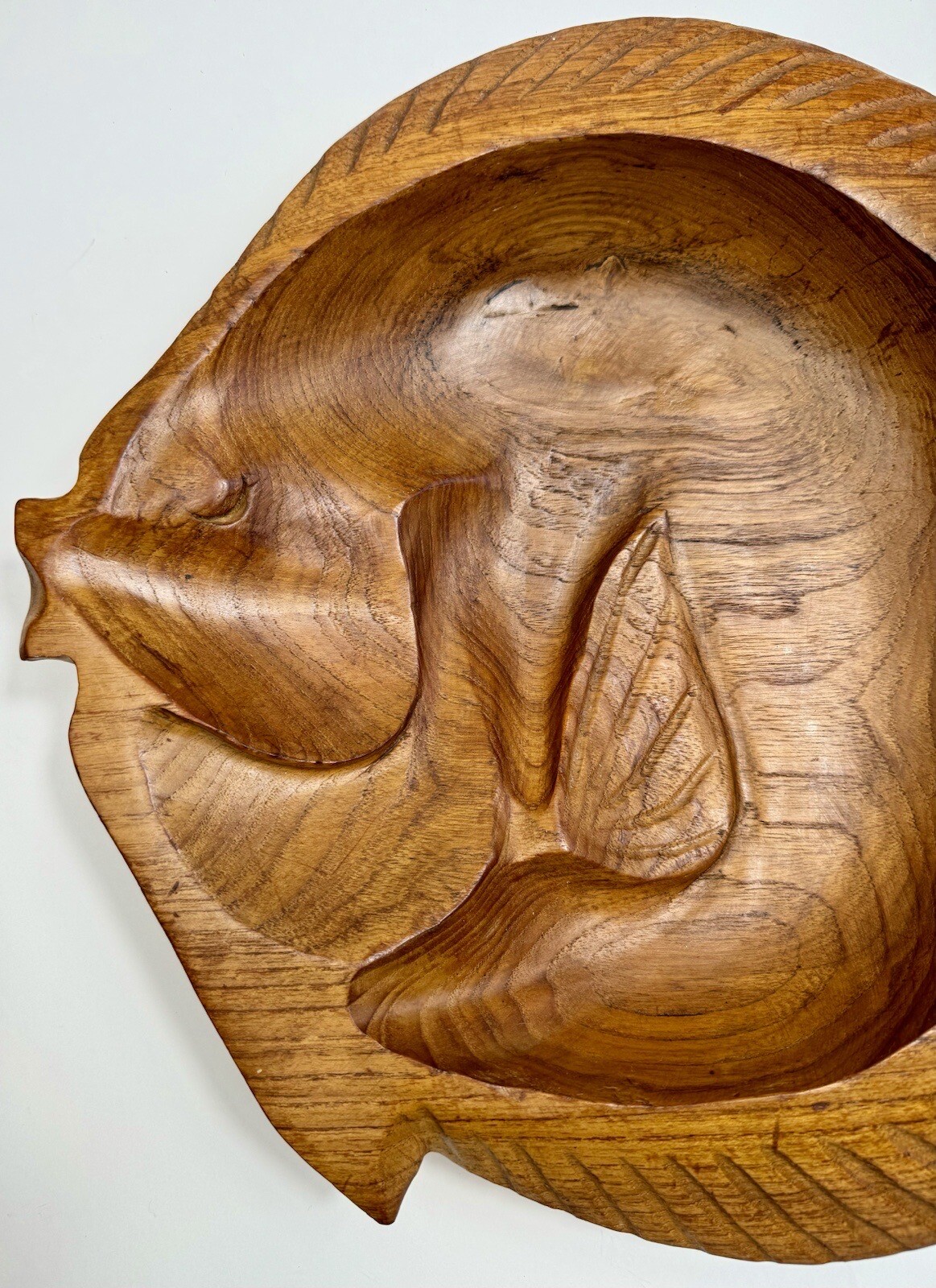 MCM Large Vintage Hand Carved Wood Fish Bowl 18” x 14” | eBay