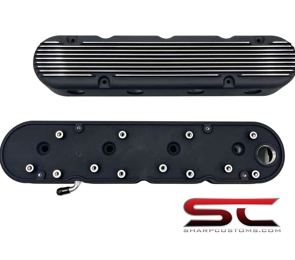 LS1 LS2 LS3 Valve Covers w/Coil Mounts + Cover for LS swaps BLACK FINS ...