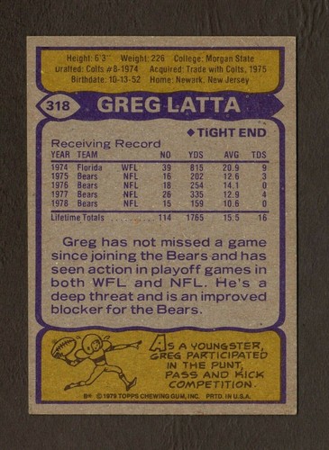1979 Topps Football Card #318 Greg Latta - Chicago Bears | eBay