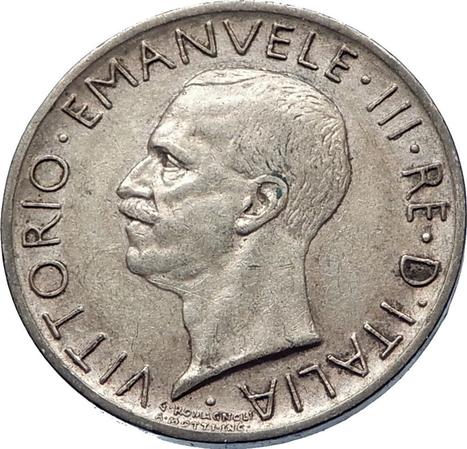 1929 ITALY King Victor Emmanuel III Silver 5 Lire Italian Coin w EAGLE ...