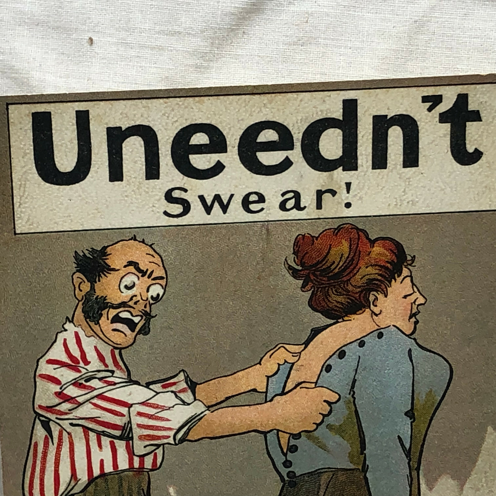 Vintage Postcard Uneedn't Swear Get The Hook Man Dressing Woman Button ...