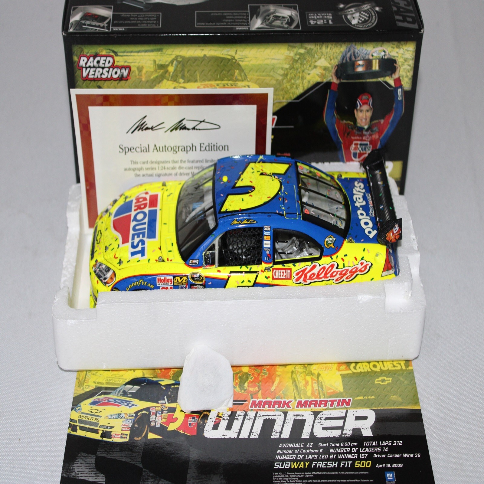 MARK MARTIN 2009 AUTOGRAPHED #5 PHOENIX RACE WIN CARQUEST CHEVY /692 ...