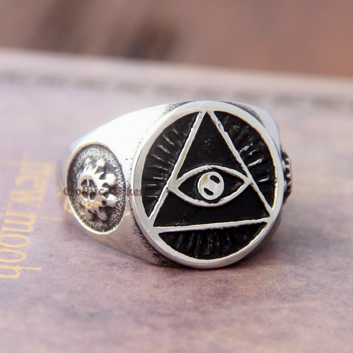 Stainless Steel Illuminati Ring All-Seeing-Eye of Providence Triangle ...