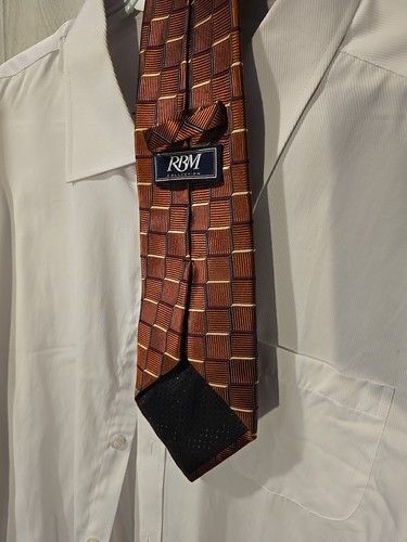 RBM 100% Silk Classic Men's Tie 4" Wide Gold With Multicolor Square ...