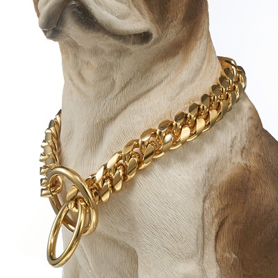 12-18mm Pet Gold Stainless Steel Cuban Miami Dog's Chain For Rottweiler ...