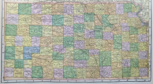 Vintage 1903 KANSAS Map 14"x11" Old Antique Original TOPEKA SHAWNEE ...