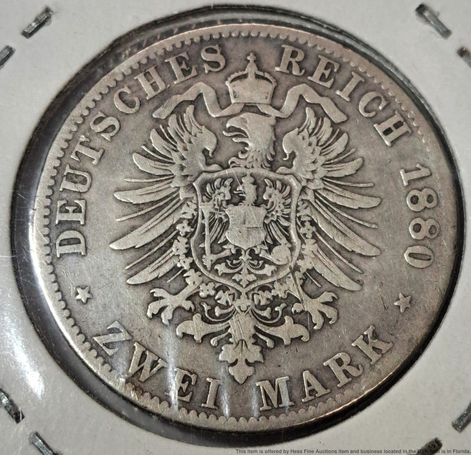 1880 D Ludwig II Kingdom of Bavaria German States 2 Mark Silver Coin | eBay