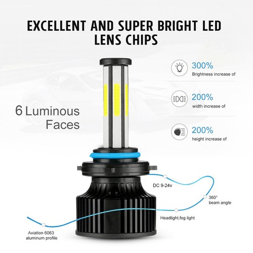 IRONWALLS 6-side 9005 HB3 LED Bulbs Headlight High Beam Super Bright ...