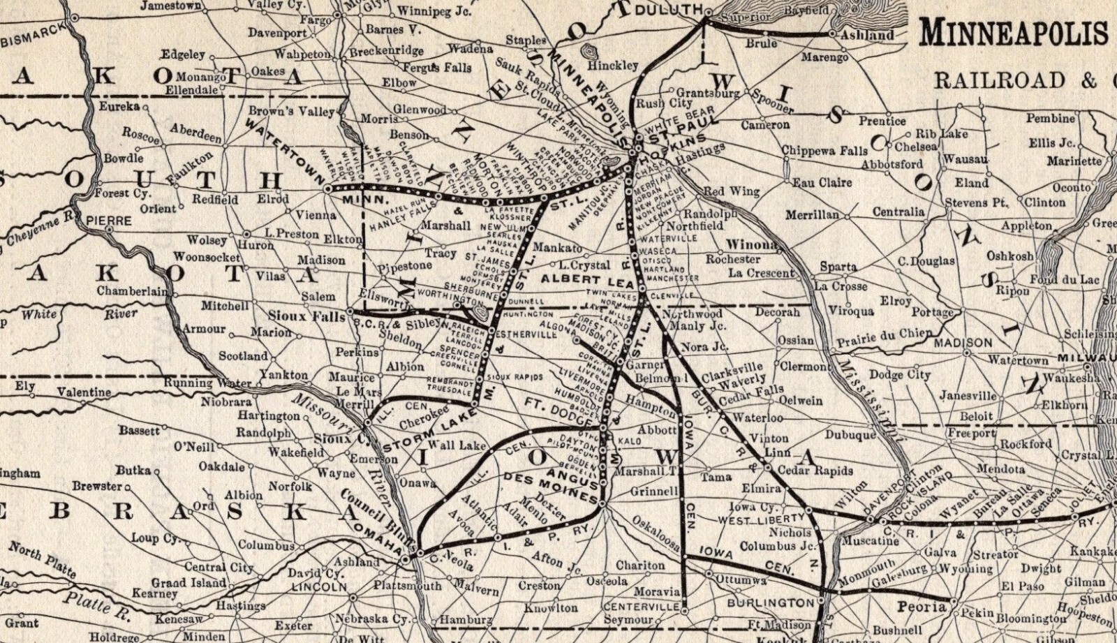 1901 Antique Minneapolis & St Louis Railroad Map Antique Railway Map ...