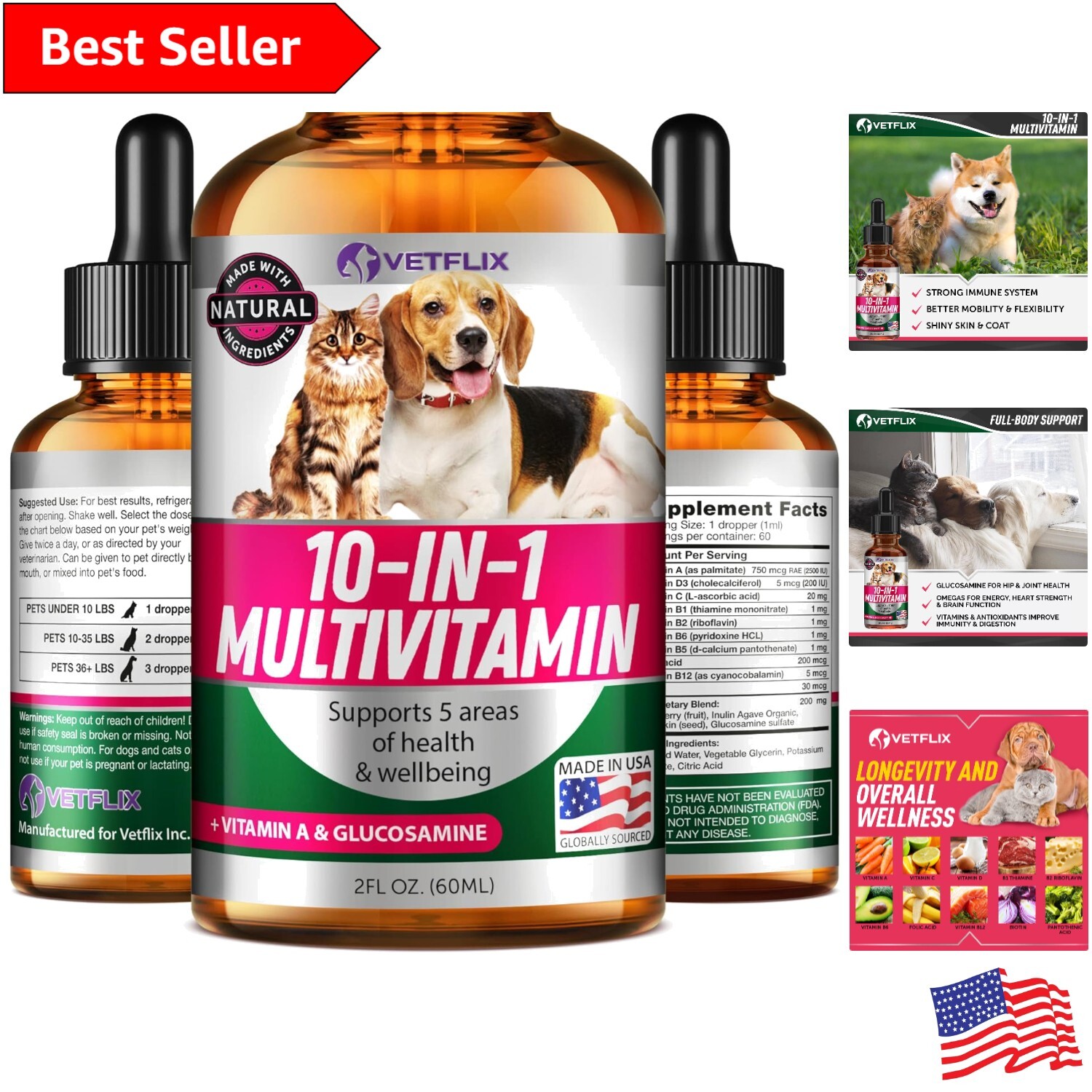 Vet-Formulated 10-in-1 Multivitamin Drops for Dogs & Cats - Made in the ...