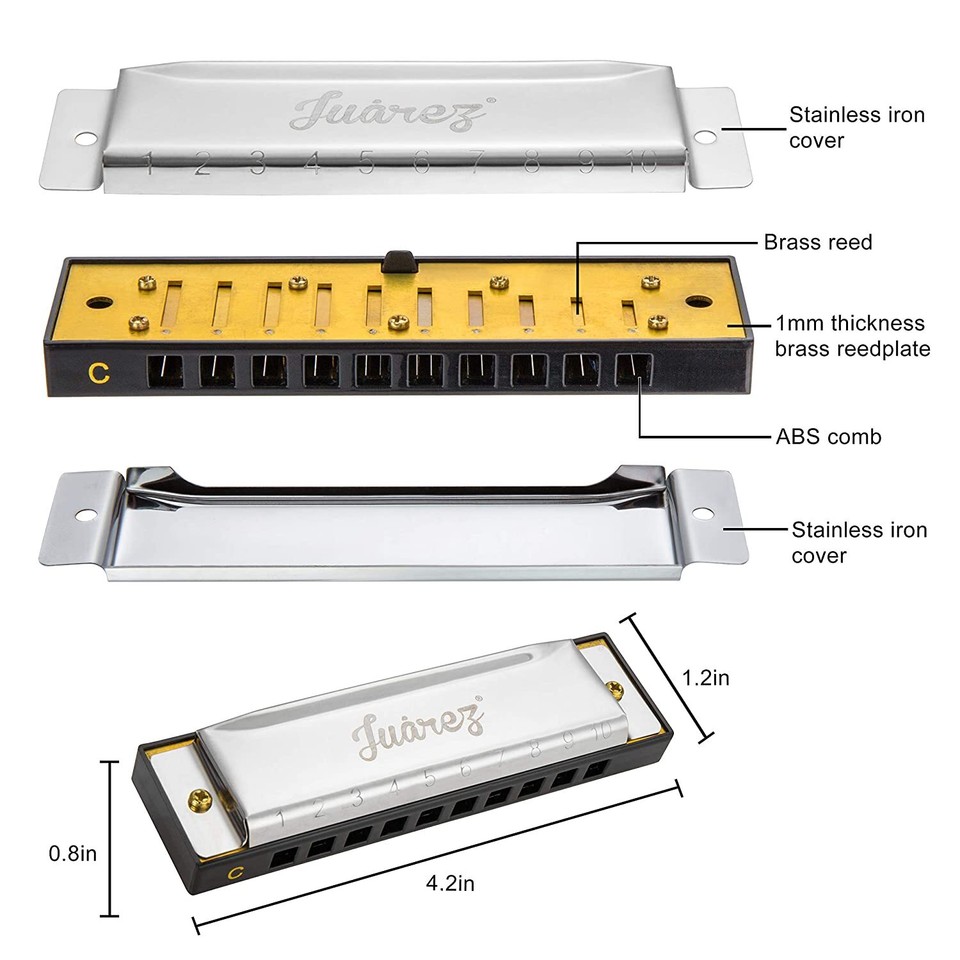 Viènto 10 Hole 20 Tone Diatonic Harmonica Key of C Scale Comb Abs Mouth ...