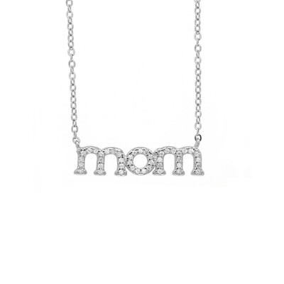 925 Sterling Silver Cubic Zirconia CZ Mom Necklace Mothers Day Gifts 18 ...