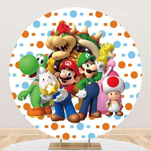 Round Super Mario Birthday Backdrops Boys Party Supplies Photo ...