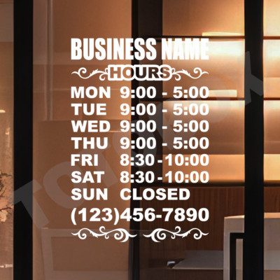 Shop Hours Vinyl Decal Business Store Sign Shop Stickers open hour Sign ...