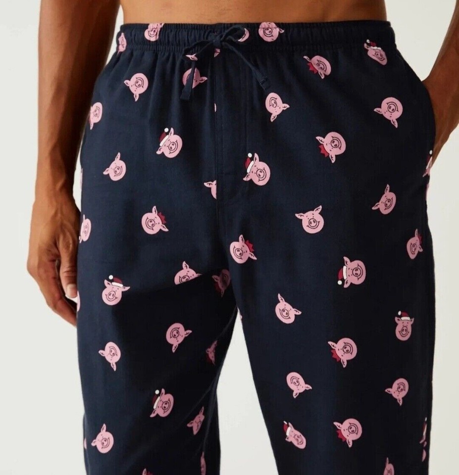 M&S Men Navy Percy Pig Pyjamas Marks & Spencer Brushed Cotton Pig PJs ...
