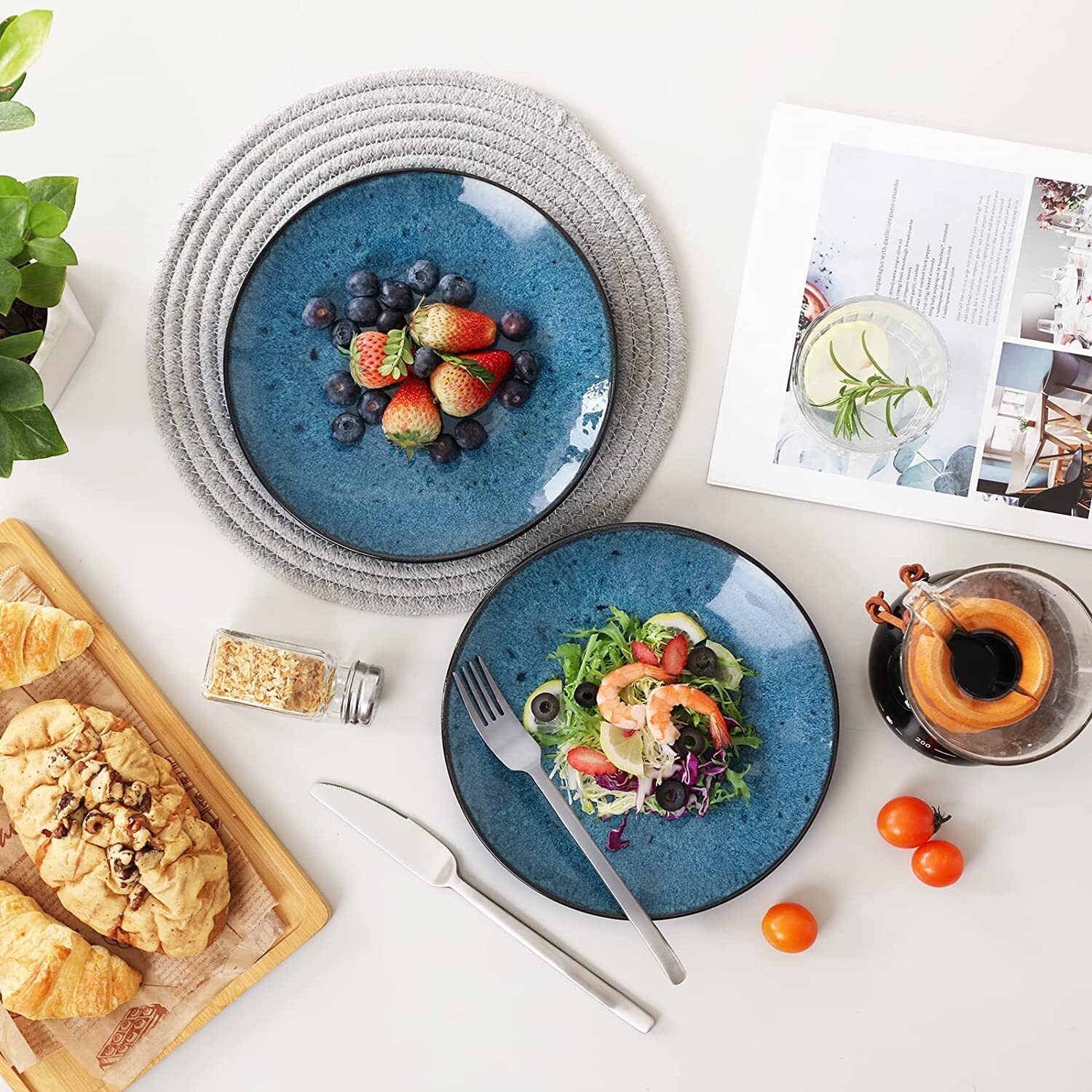 vancasso BUBBLE Blue Dinner Plate Set of 6 10.5 Inch Dish Set Large ...