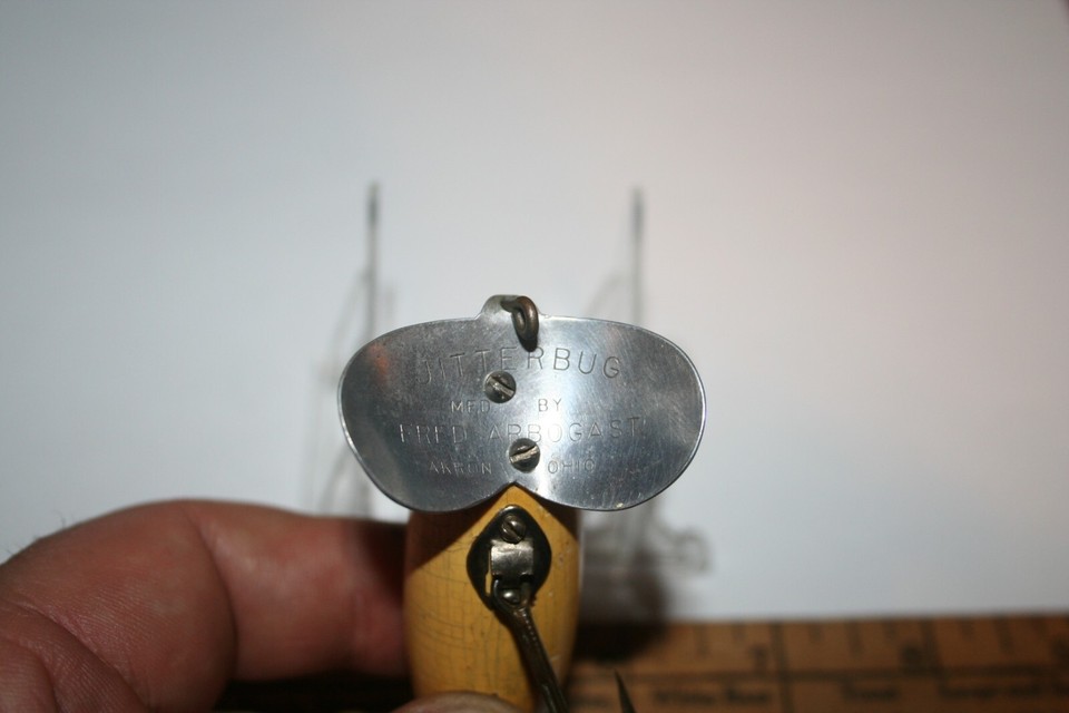 Vintage Fred Arbogast Wooden Jitterbug Lure Red and White Fishing Lure ...