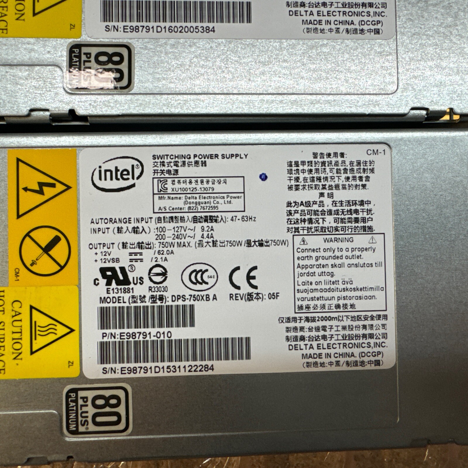 2 x INTEL DPS-750XB A REV 05F E98791-010 750W 80 POWER SUPPLY LOT 2 | eBay