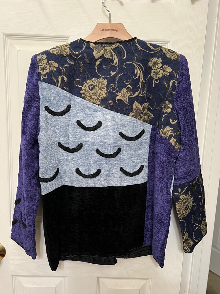 Indigo Moon Chenille Tapestry Button Jacket Small Purple Multi Fully ...
