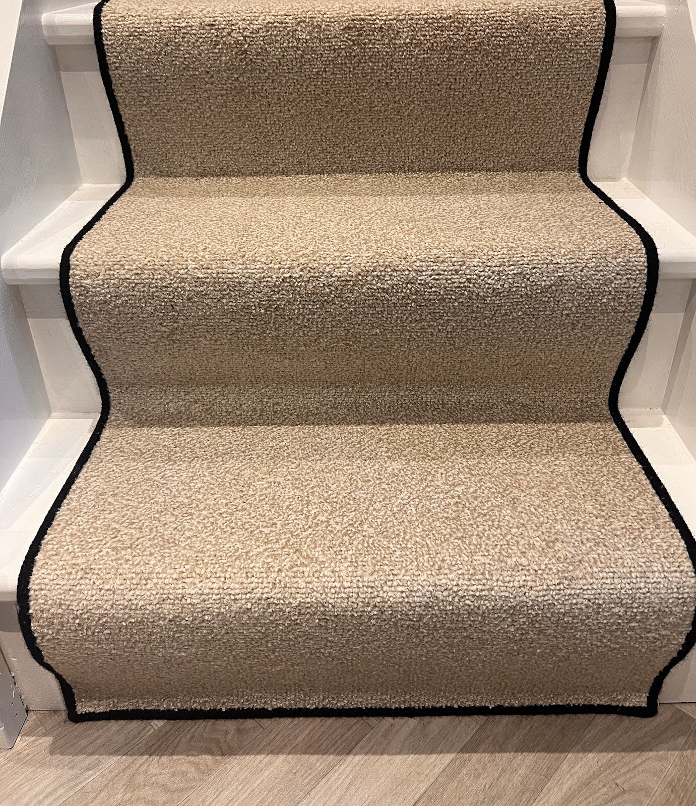 Carpet Stair Runner 7M X 60cm Width Colour Champagne with Black Whipped ...