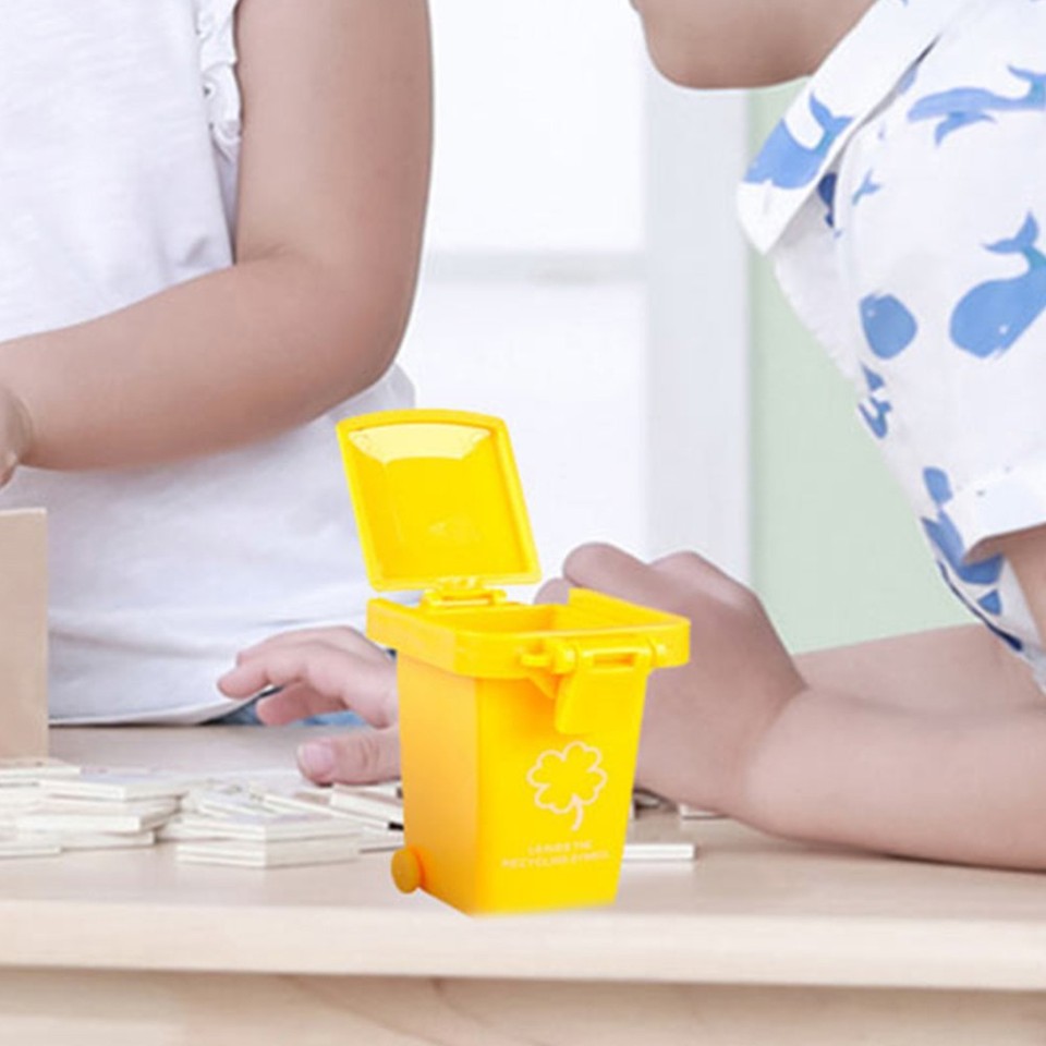 8Pcs Kid Push Plastic Garbage Can Toy Flip Lid Sliding Mini Trash Cans ...