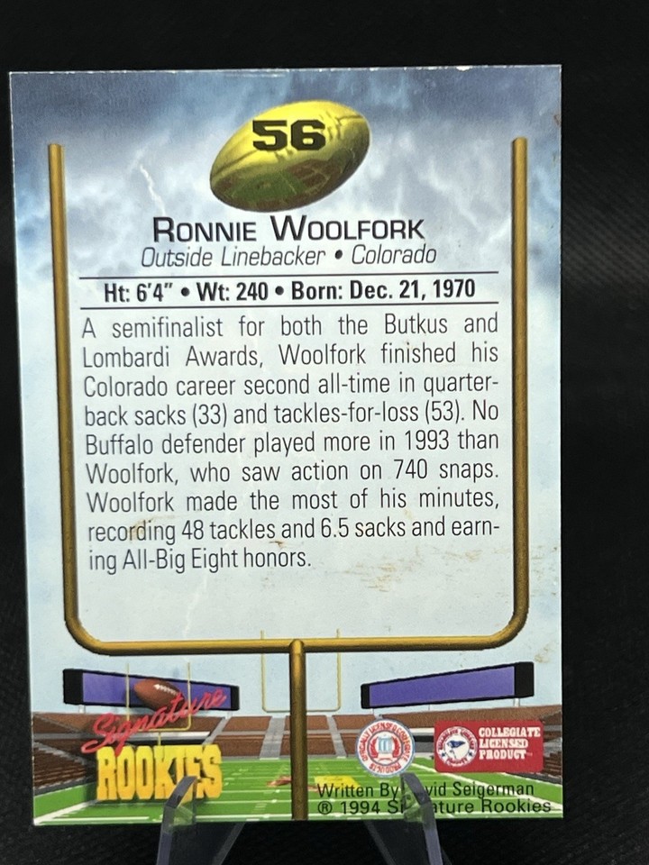 1994 Signature Rookies #56 Ronnie Woolfork Rookie RC ON CARD AUTO SP ...