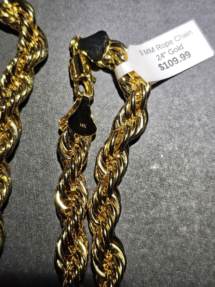 14k Gold Plated Stamped Rope Chain 24 Inches 9mm Necklace. | eBay