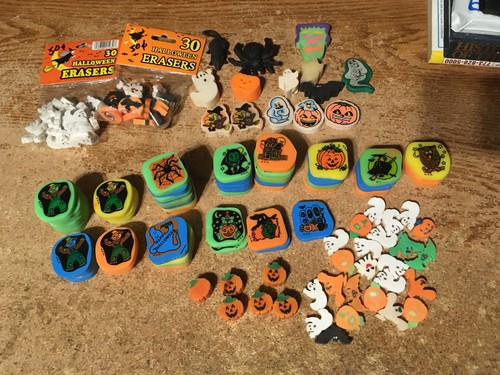 LOT OF HALLOWEEN ERASERS GHOST WITCH PUMPKIN DRACULA SPIDERS ...