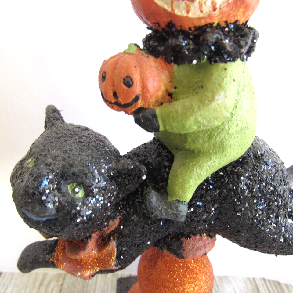 KD Vintage Primitive Halloween Cat and JOL 10" tall Spooky Decor | eBay