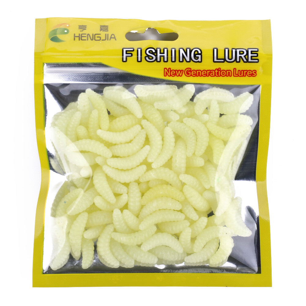 50PCS/Pack 2cm Larva Maggot Worm Grub Bait Soft Fishing Lure Luminous ...