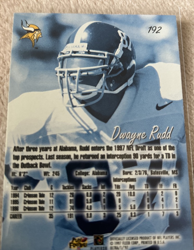 1997 Ultra Football Card #192 Dwayne Rudd Rookie | eBay