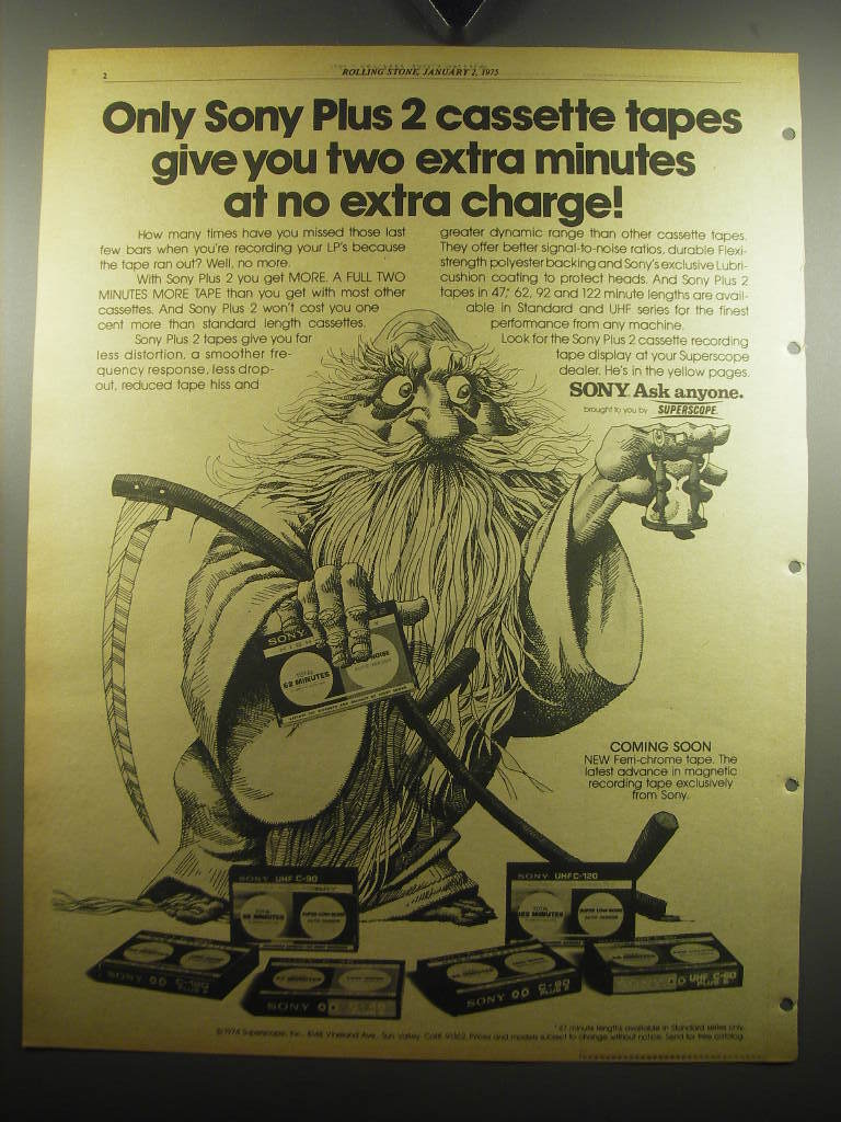 1975 Sony Plus 2 Cassette Tapes Ad - Give You Two Extra Minutes | eBay