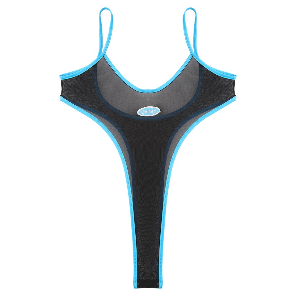 Women Bodysuit Sheer See-Through Mesh Sexy High-Cut Thongs Leotard ...