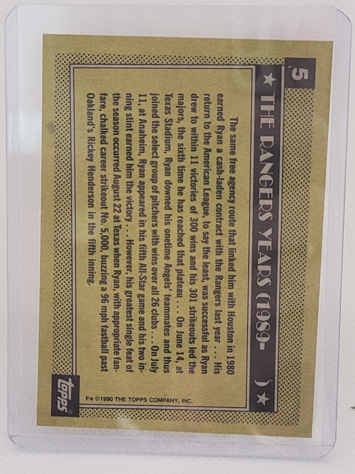 Nolan Ryan Baseball Card Topps 1990 Rangers 5000 # 5 | eBay