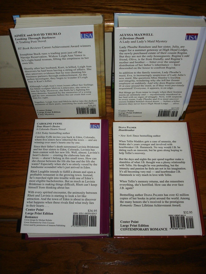LARGE PRINT ~ CENTER POINT EDITION ~lot of 4 Hardcover Books ~ Romance ...