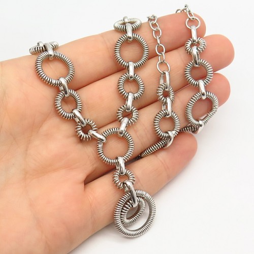 925 Sterling Silver Spring Circle Design Y-Drop Chain Necklace 16-17 ...