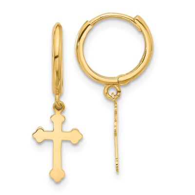 14k Yellow Gold Hinged Dangle Cross Hoop Earrings 0.84 gram L-22.7 mm ...