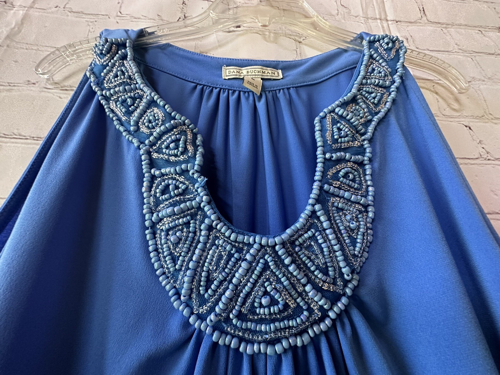 Dana Buchman Sky Blue Beaded Bib Neckline Women’s Top ~ Size Large | eBay