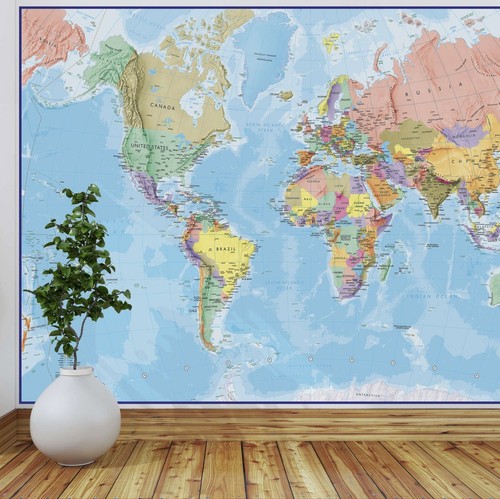 Giant Geographic World Wall Map - Poster Mural Map Blue - Extra Large ...
